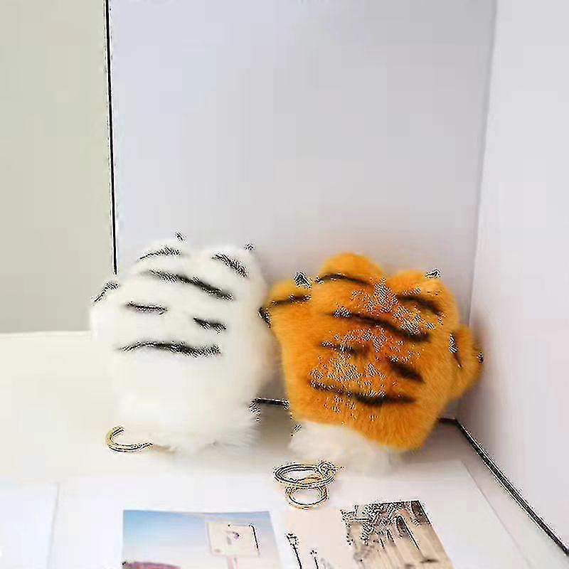Plysch nyckelring hänge med ring söt tecknad tiger tass docka hängande ...