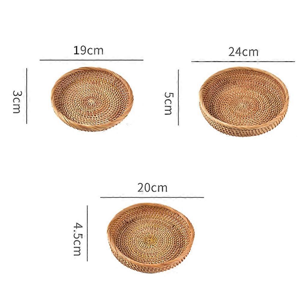 Hand Woven Round Rattan Fruit Basket Wicker Food Tray Woven Storage ...