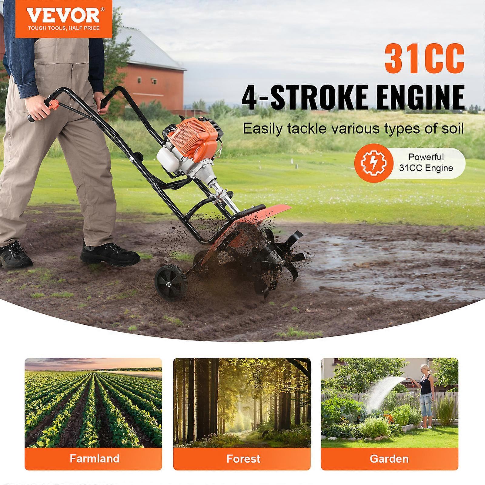 Cultivador Tiller Gas Powered, 38CC 4-Stroke Garden Cultivator, Tiller ...