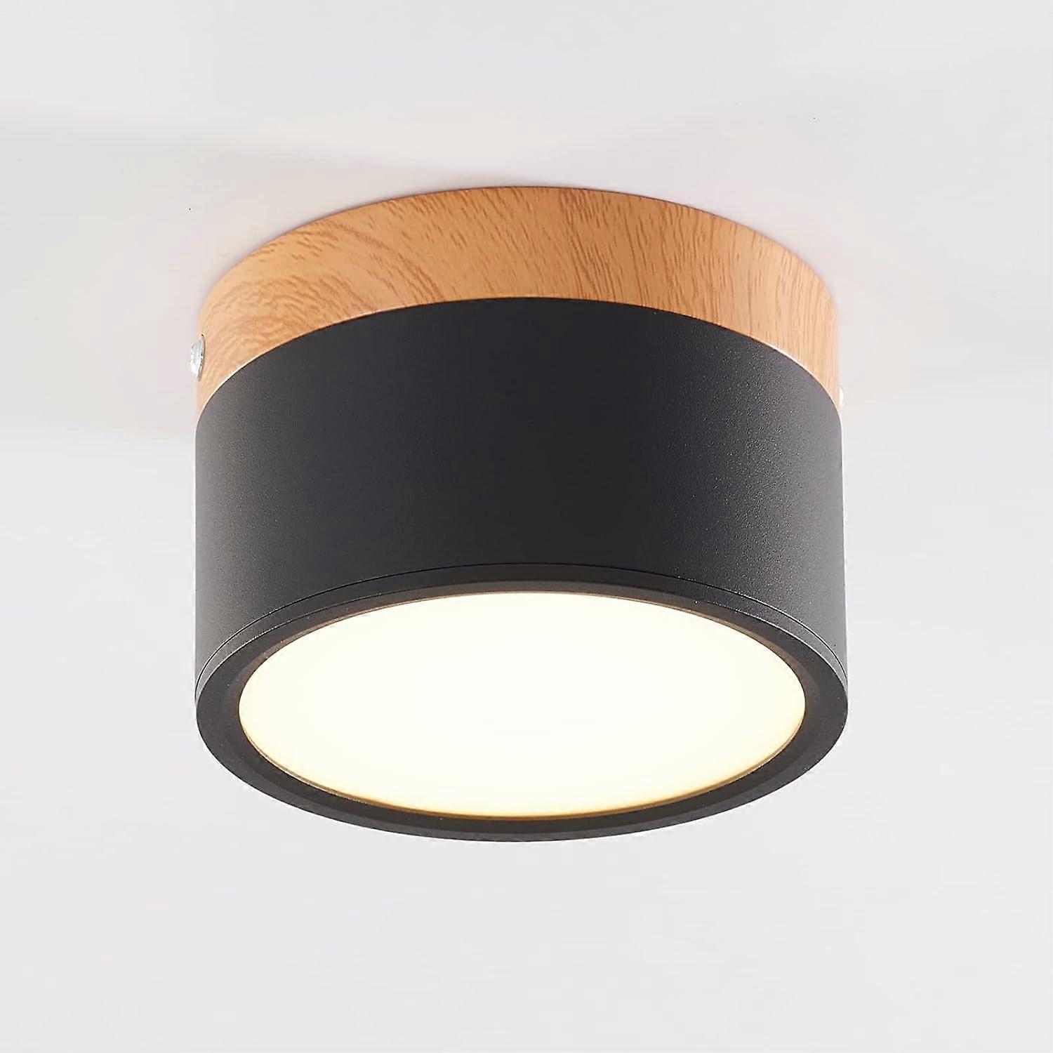 LED ceiling light, surface-mounted spot with wood decor, mini ceiling ...