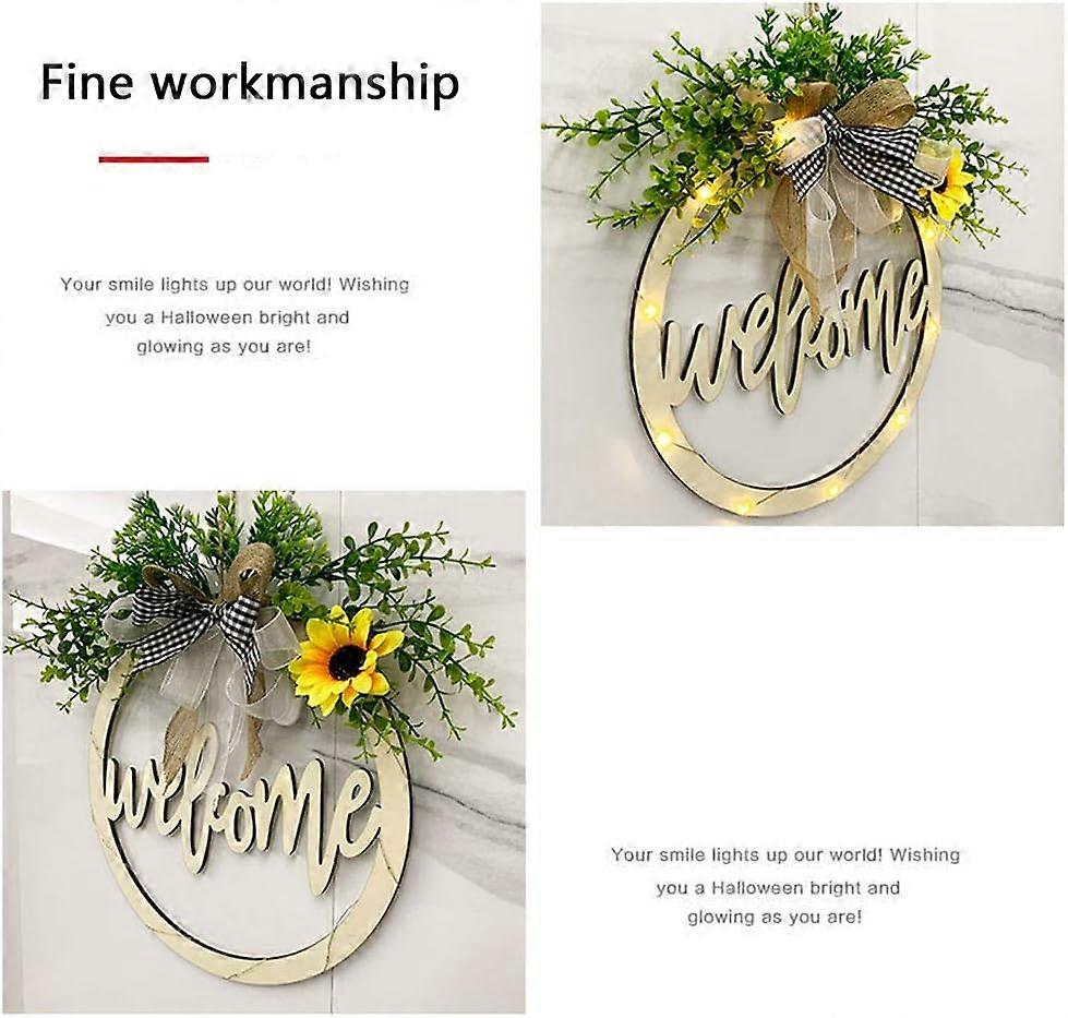 Welcome Sign, Wooden Welcome Door Garland with LED String Lights, 30cm ...