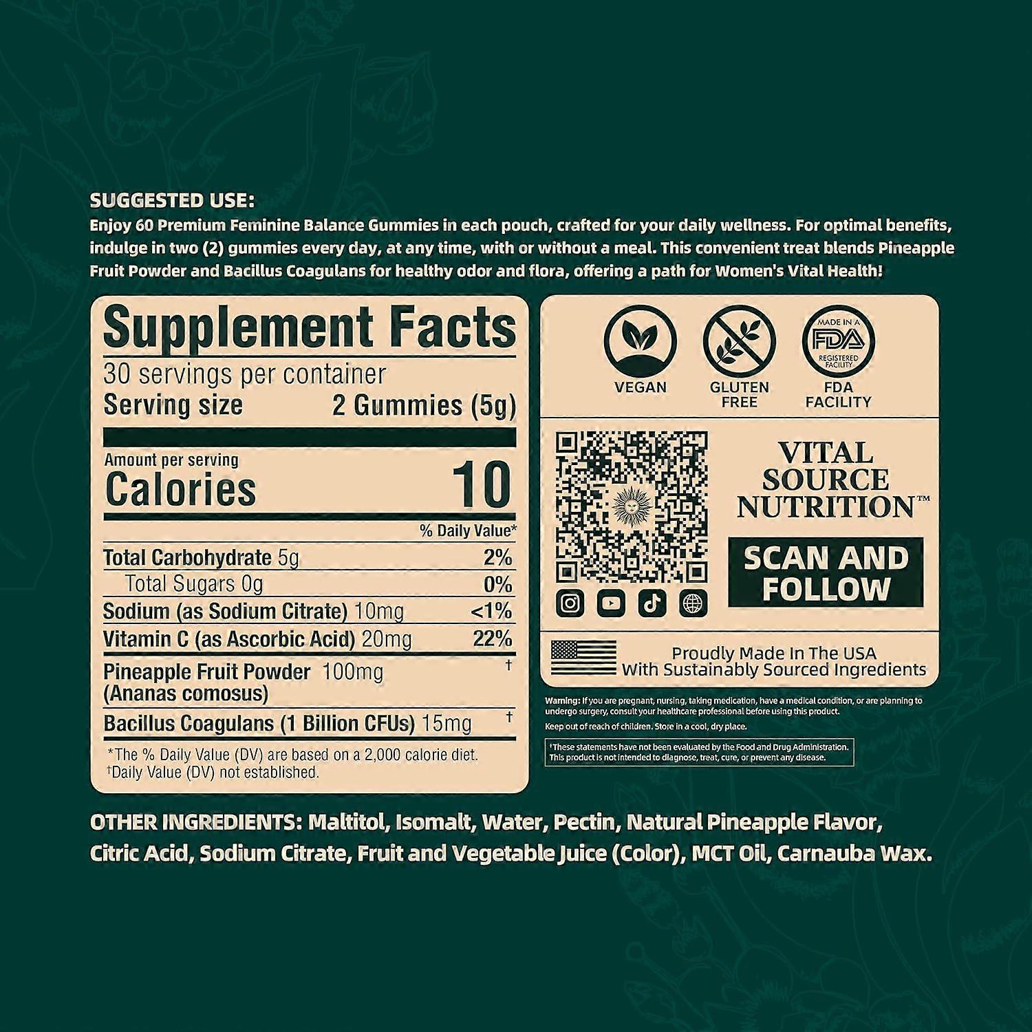 Vital Source Nutrition - Premium Feminine Balance Gummies - for Womens ...