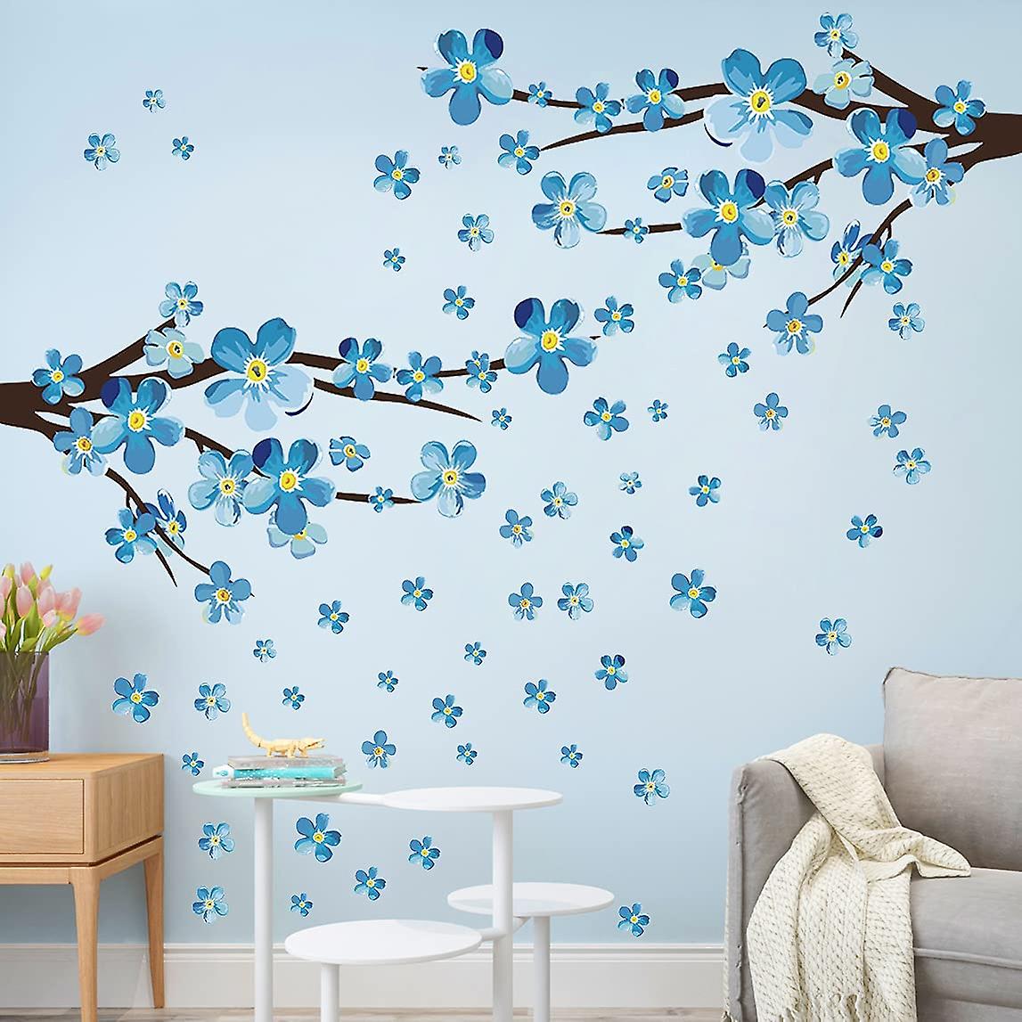 3d Blue Plum Blossom Wall klistremerker, fugler og blomster pastoral ...