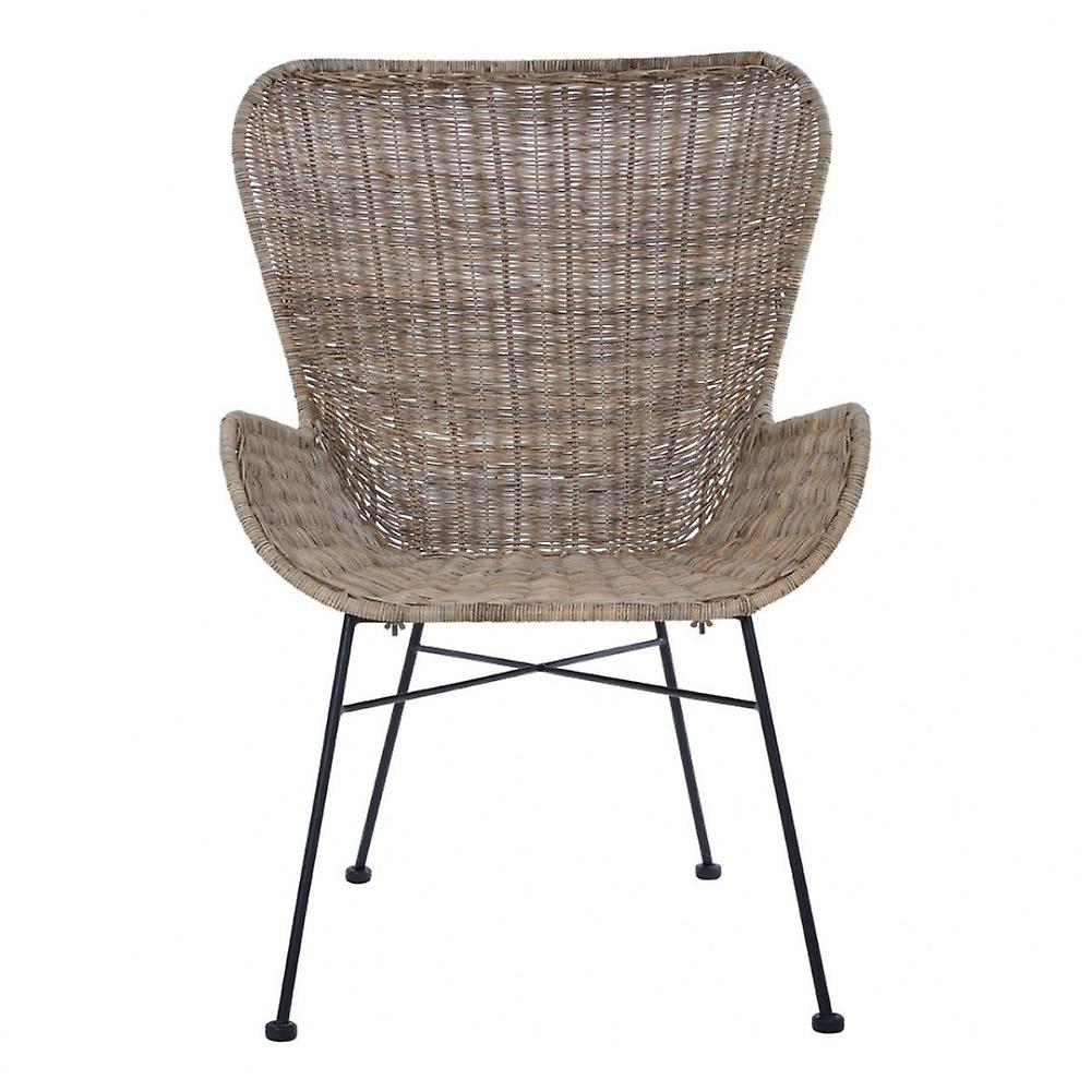 Fusion Living Natural Rattan Curved Lounge Chair With Black Iron Legs ...
