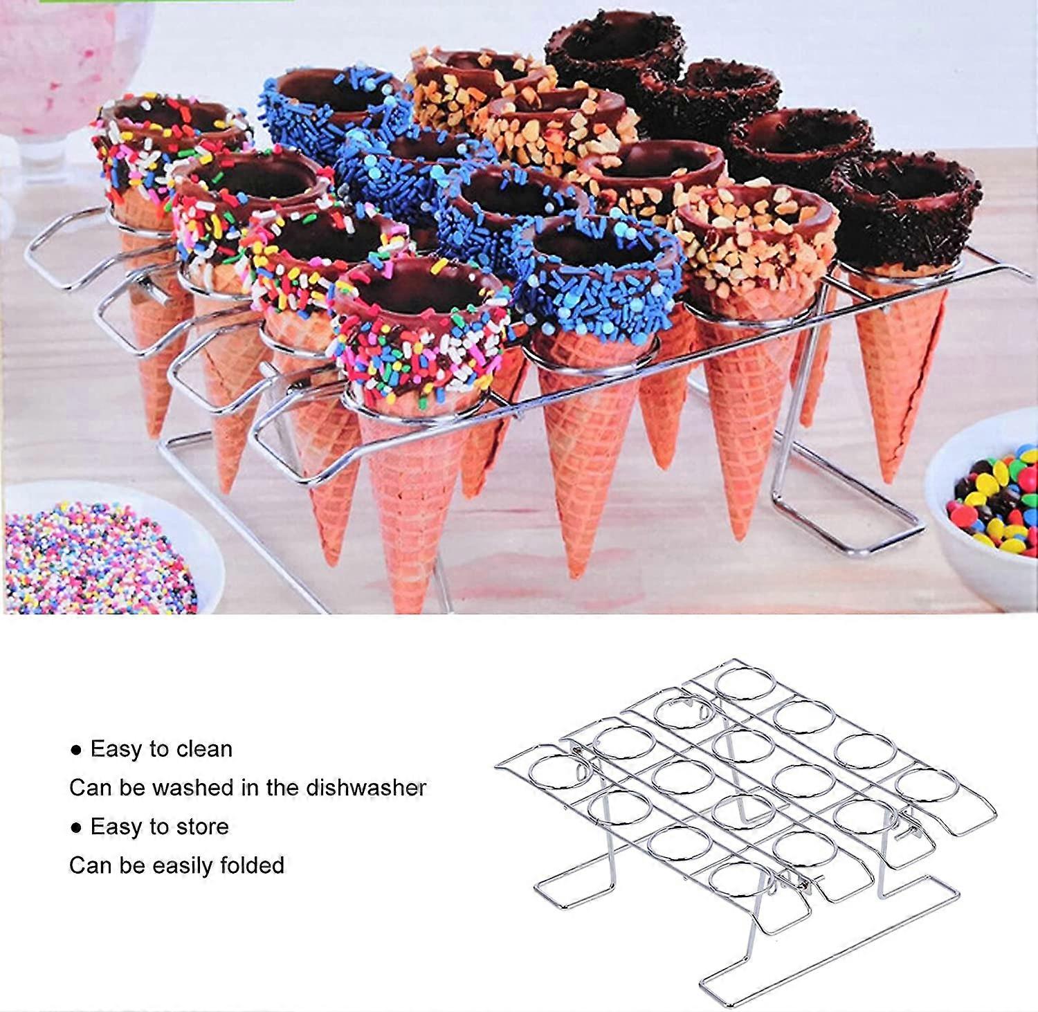Ice Cream Cone Cupcake Baking Rack, 16 Cavities Stainless Steel Ice ...