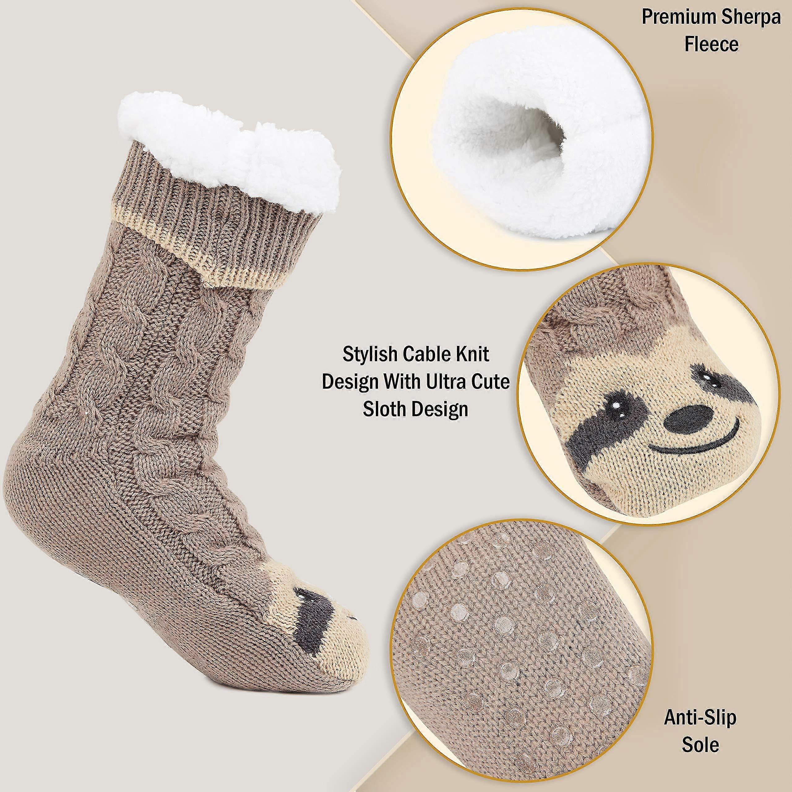 Slipper Socks Women, Cute Sloth Warm Fleece Fluffy Anti Slip Socks ...