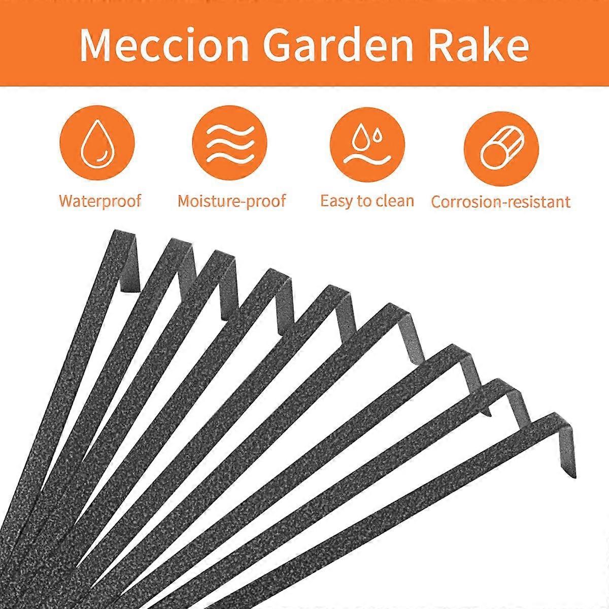 Mini Garden Rake 16 Inch 9-Stick Steel Hand Fan Leaf Rake, Ergonomic ...