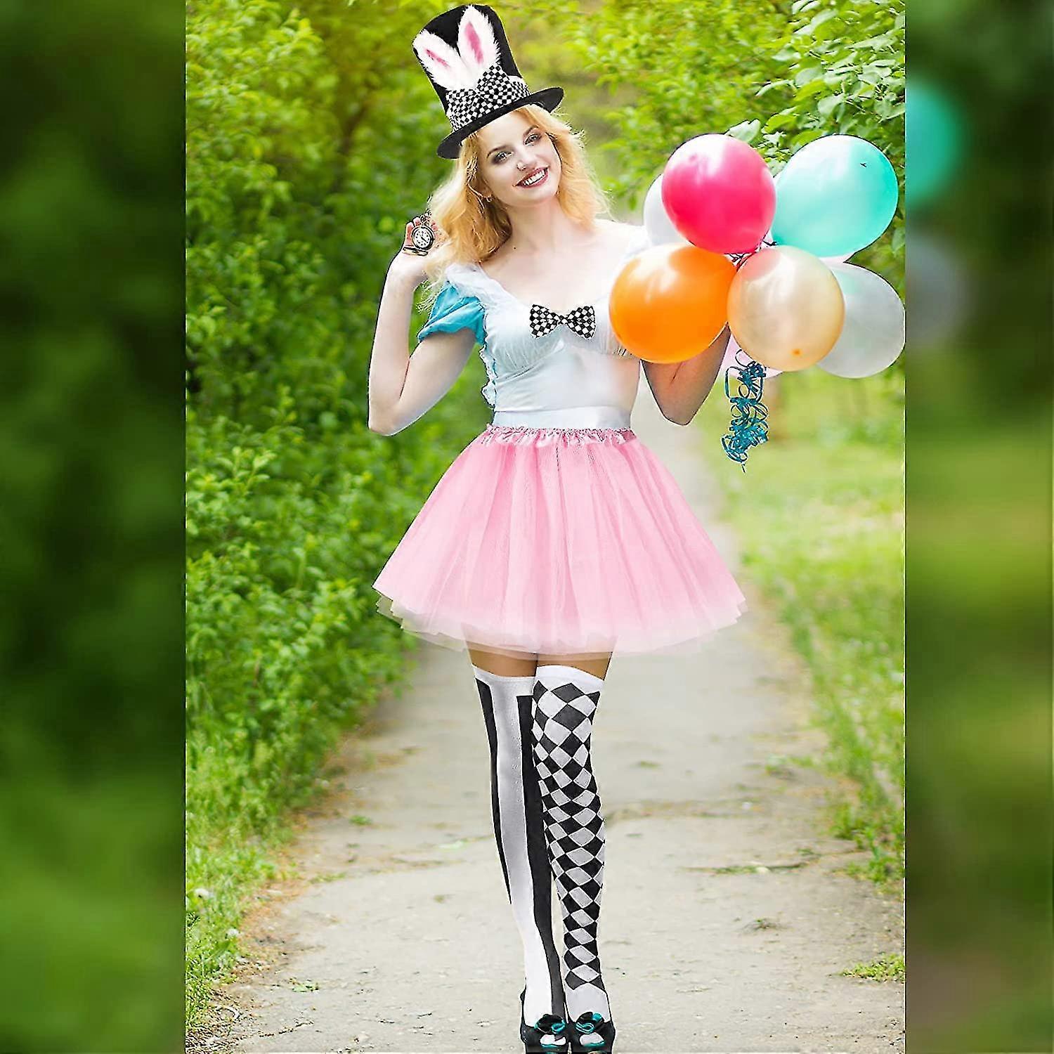 5 Piece White Rabbit Costume Set Rabbit Ear Top Hat Thigh Socks Rabbit ...