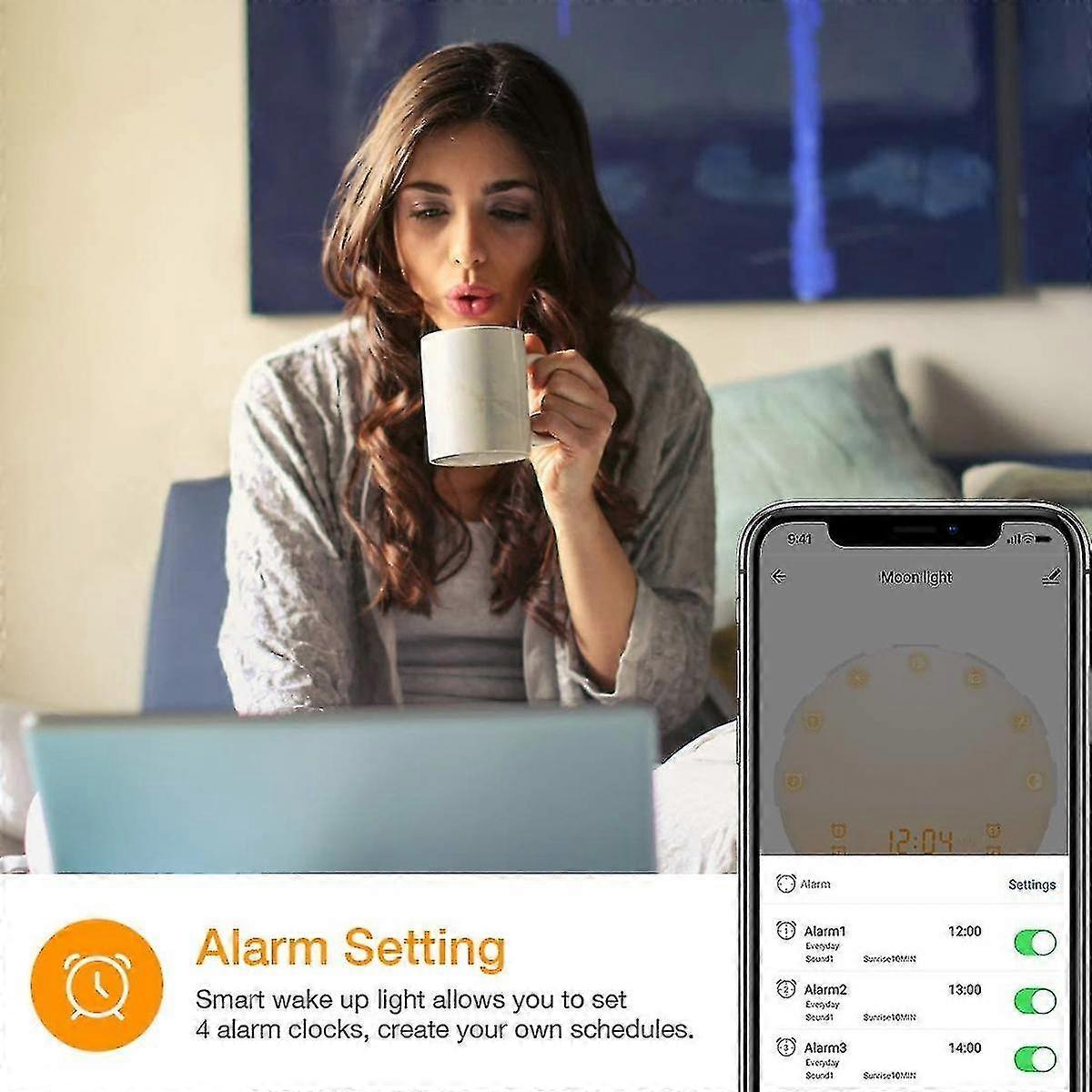 Smart Wake-up Light Sleep Aid Digital Dual Alarm Clock With 7 Colored ...