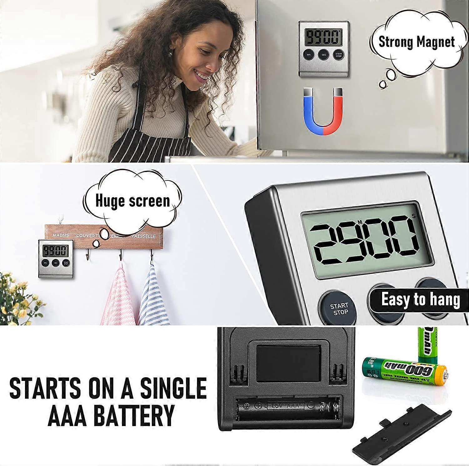 4 Pack Digital Kitchen Timer Stainless Steel Magnetic Timer Cooking ...