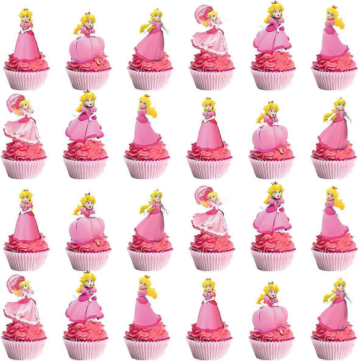 48 Peach Princess CupCake Topper, Princess Peach Party Supplies, Peach ...