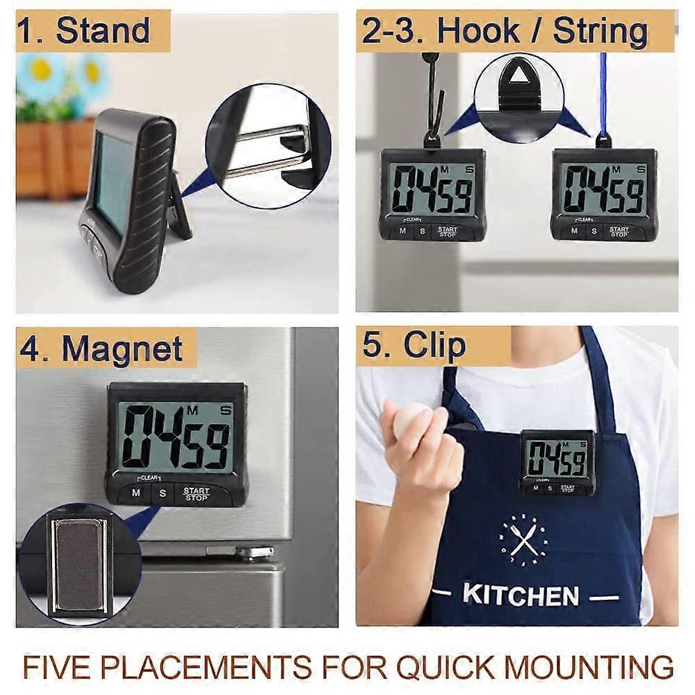 3" Large Display Kitchen Timer - Digital Timer Magnetic Back Loud Alarm ...