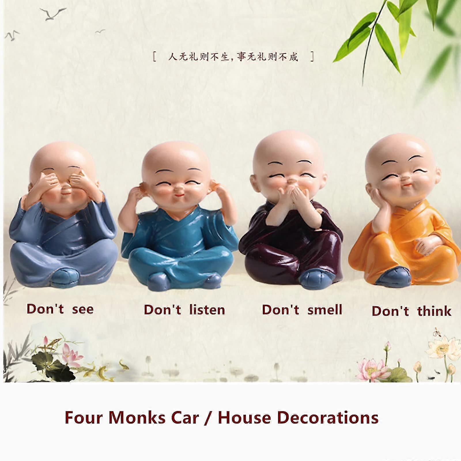 4 Monks Figurine Statue, Cute Little Monks Evilstatue Wealth Lucky ...