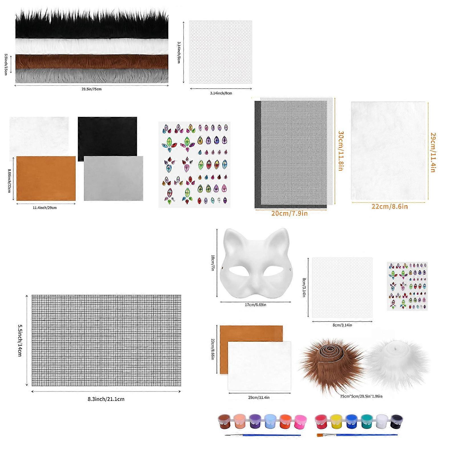 Cats Foxes Mask with Furs Eye Meshes Gem Sticker,Therians Dress Up Mask ...