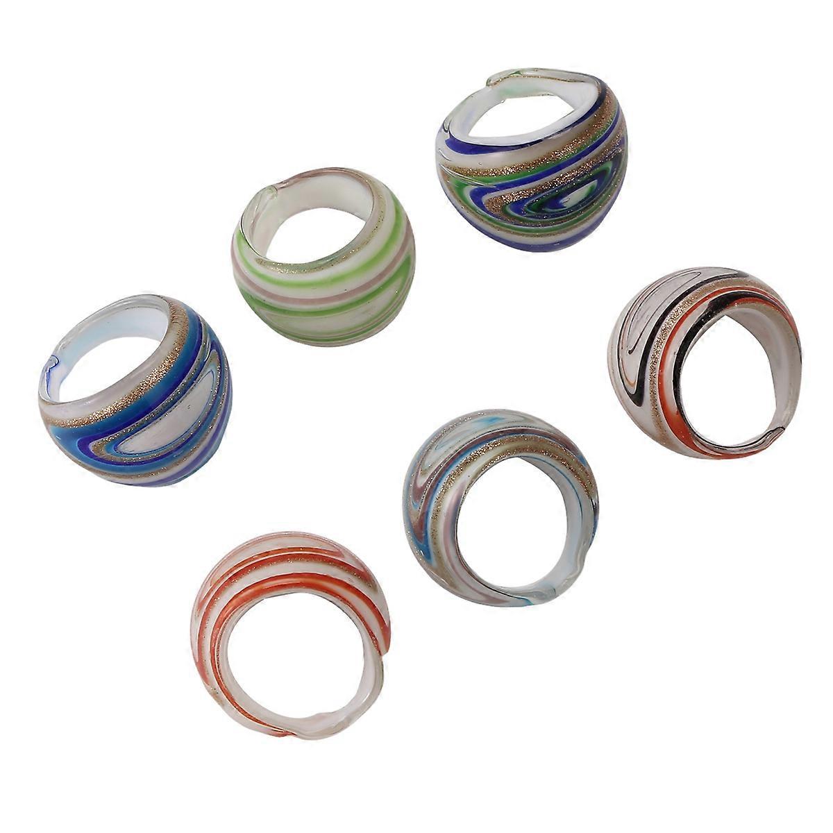 6 X Lampwork Glass Band Rings 17-19mm Multi Colors HOT | Fruugo UK