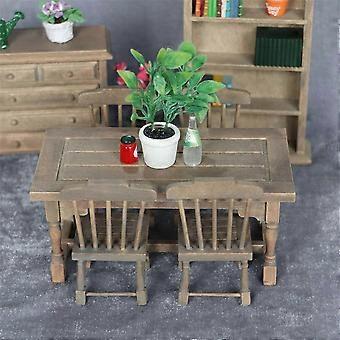 1Set 1/12 Miniature Dining Table Chair,Imulated Mini Wooden Dining Room ...