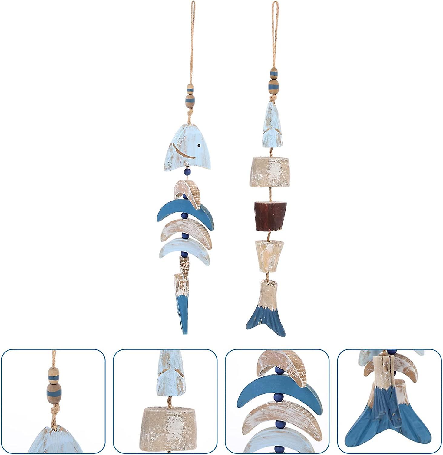 2024 2 Pieces Wooden Hanging Fish Decor Nautical Ornaments Beach Themed ...