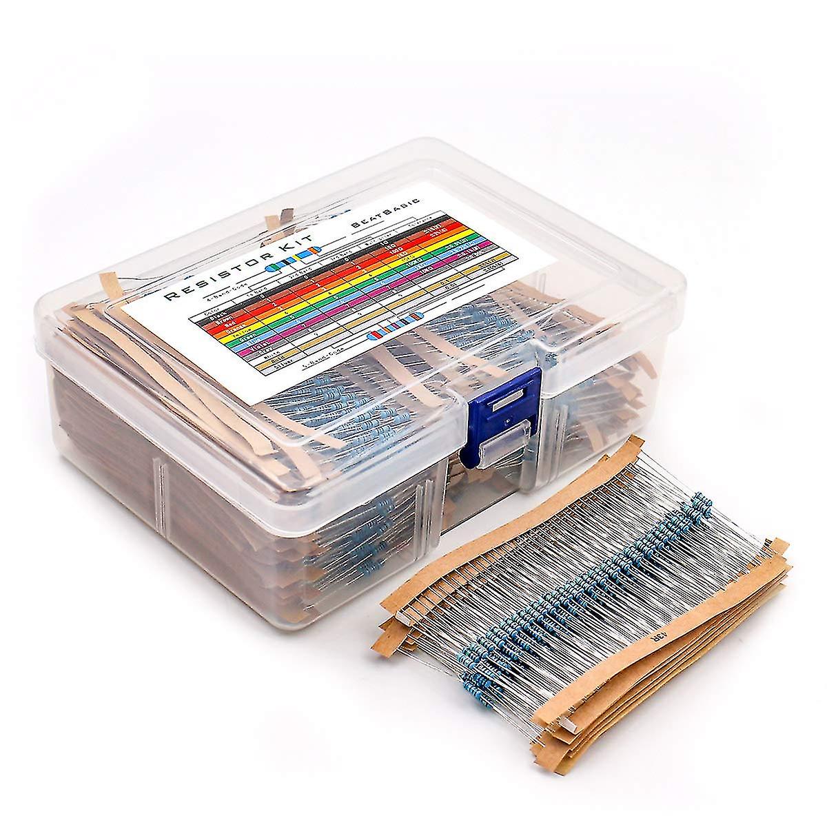 2600pcs 130 Values 1 Ohm-3m Ohm 1/4w Electrical Resistor Kit With Plastic Box Electronic ...