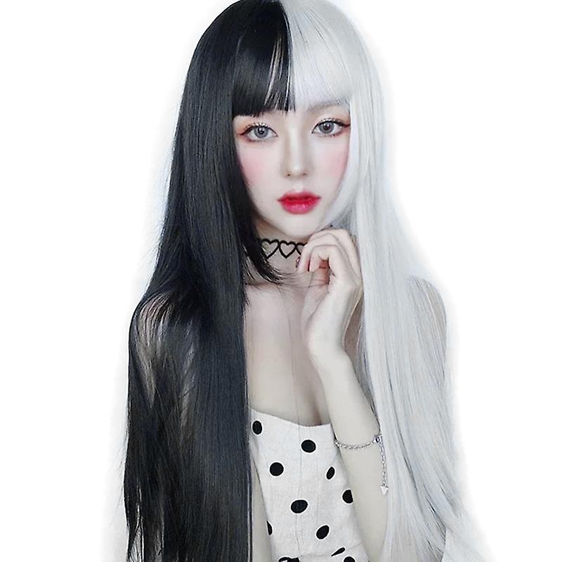 High Temperature Wire Wig With Air Bangs Long Straight Two Color Hair ...