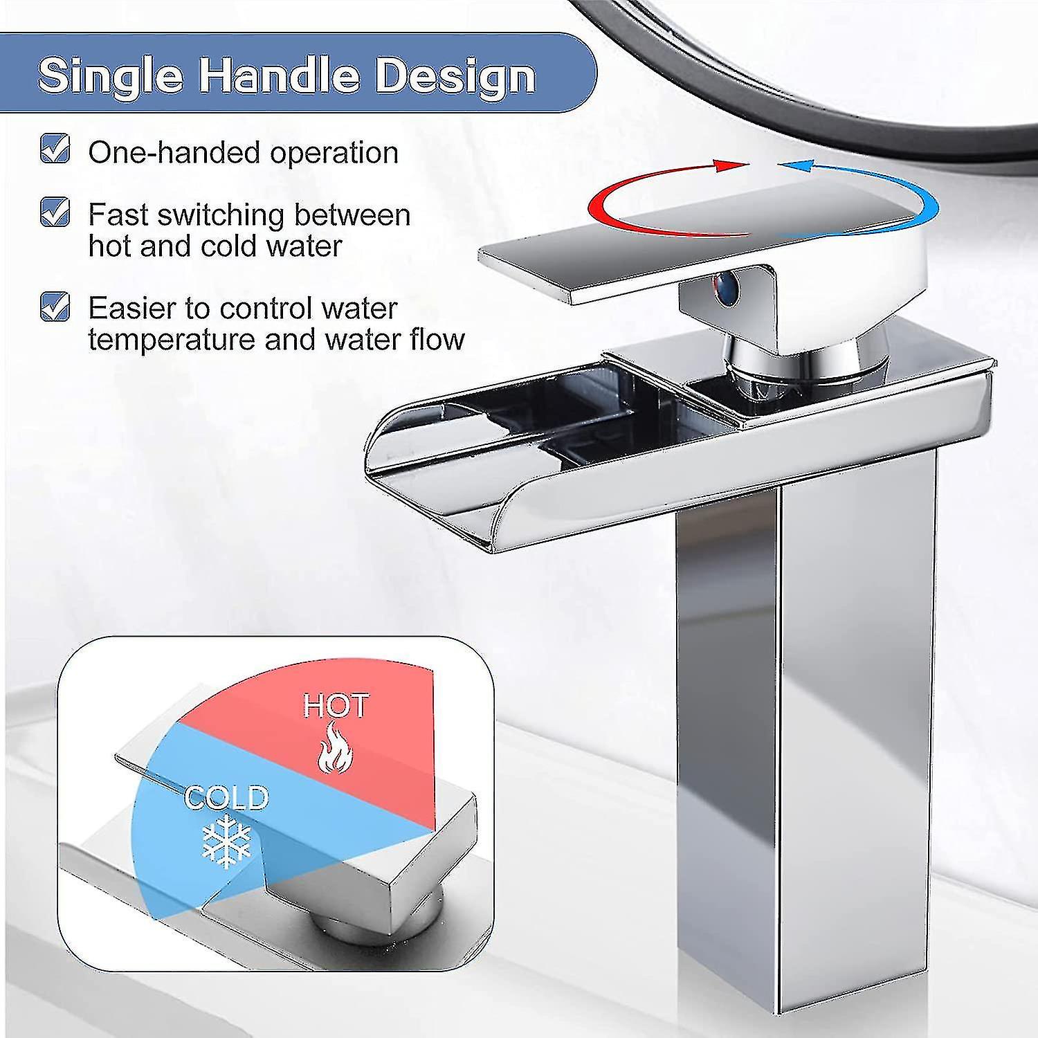 Waterfall Bathroom Faucet Chrome Basin Mixer Tap Brass Basin Faucet ...