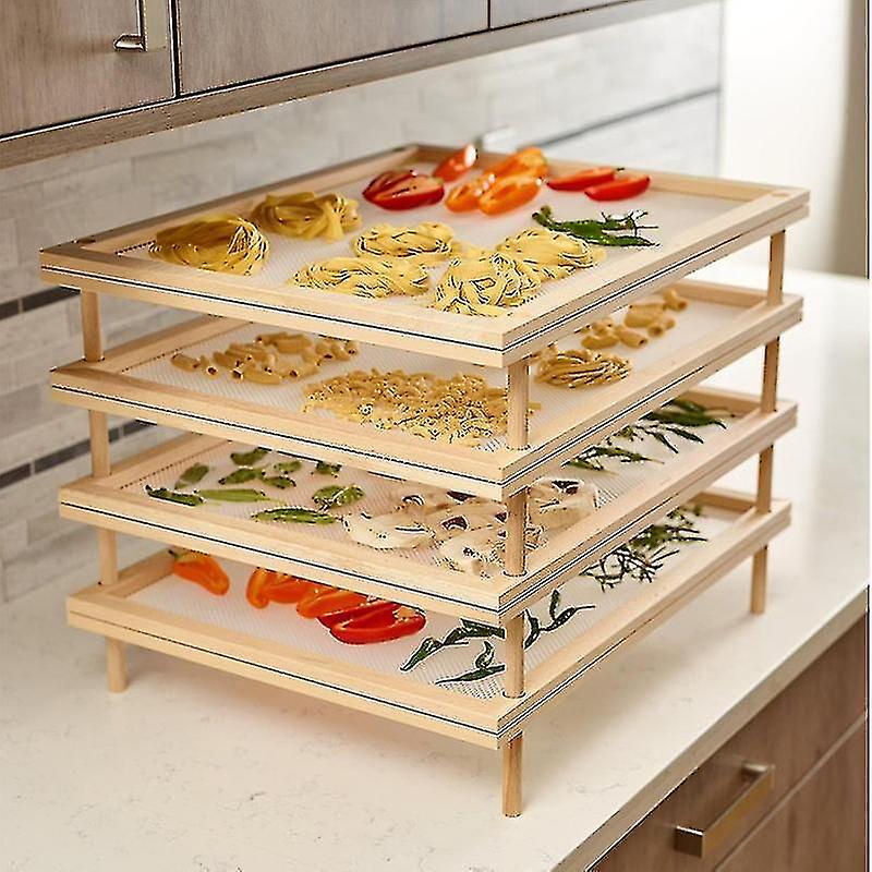 Wooden Pasta Herb Drying Racks Multipurpose 2-Tier Food-Dryer Holder ...
