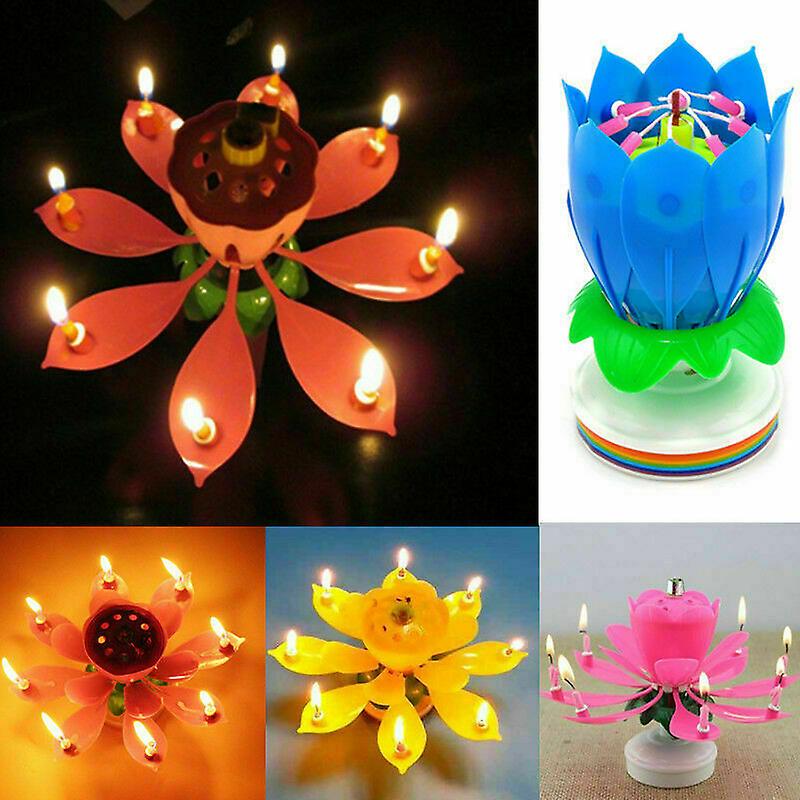 ROTATING Lotus Candle Birthday Flower Musical Floral Cake Candles ...