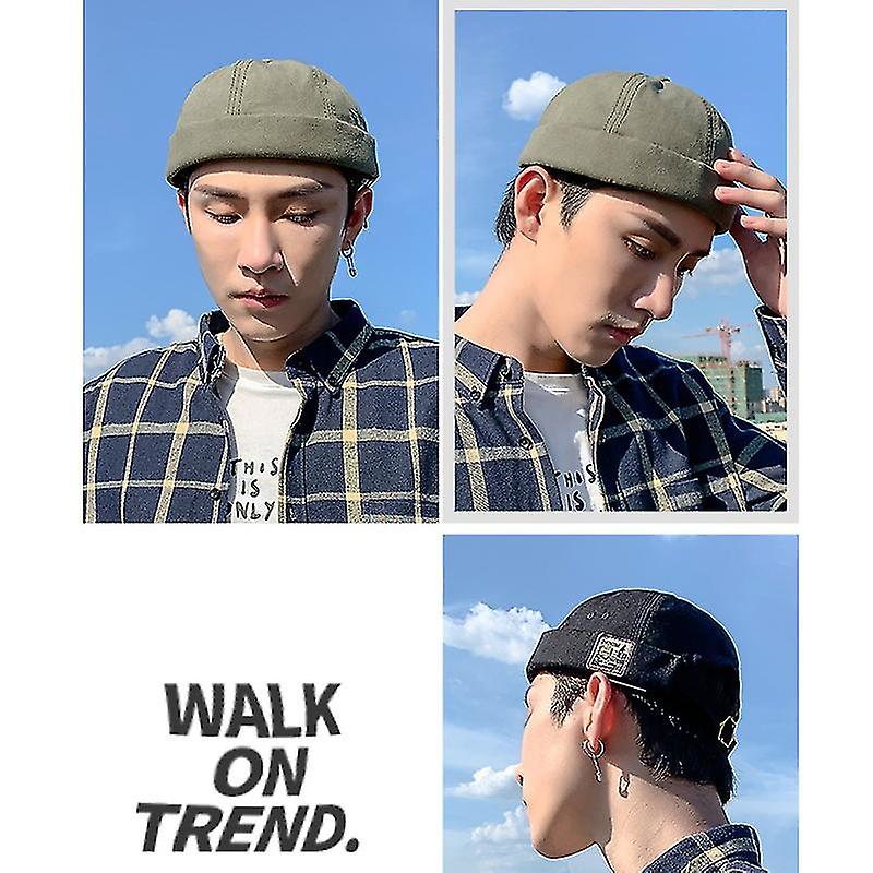 Vintage Docker Cap Brimless Hat Breathable Beanie Hats Cotton Retro ...