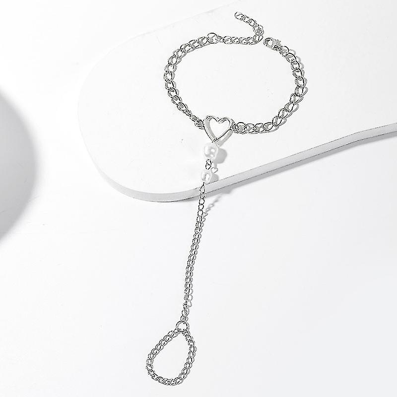 GHYT Boho Sliver Finger Bracelets Beaded Slave Ring Hand Harness Chain Bracelets Jewelry for ...