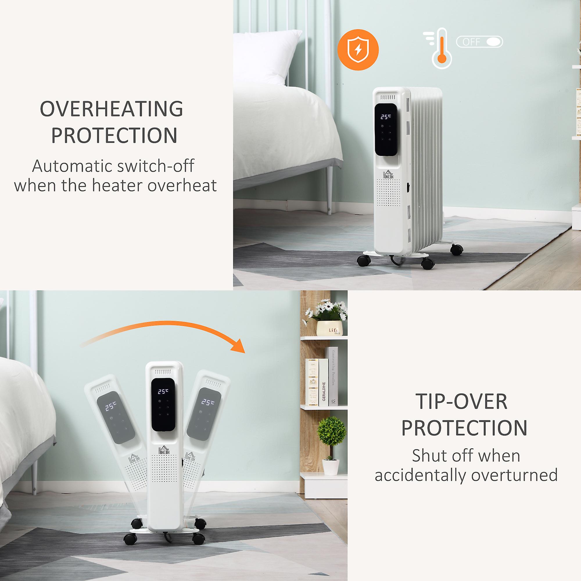 HOMCOM 2500W Oil Filled Radiator Heater w/ 3 Heat Settings Remote ...