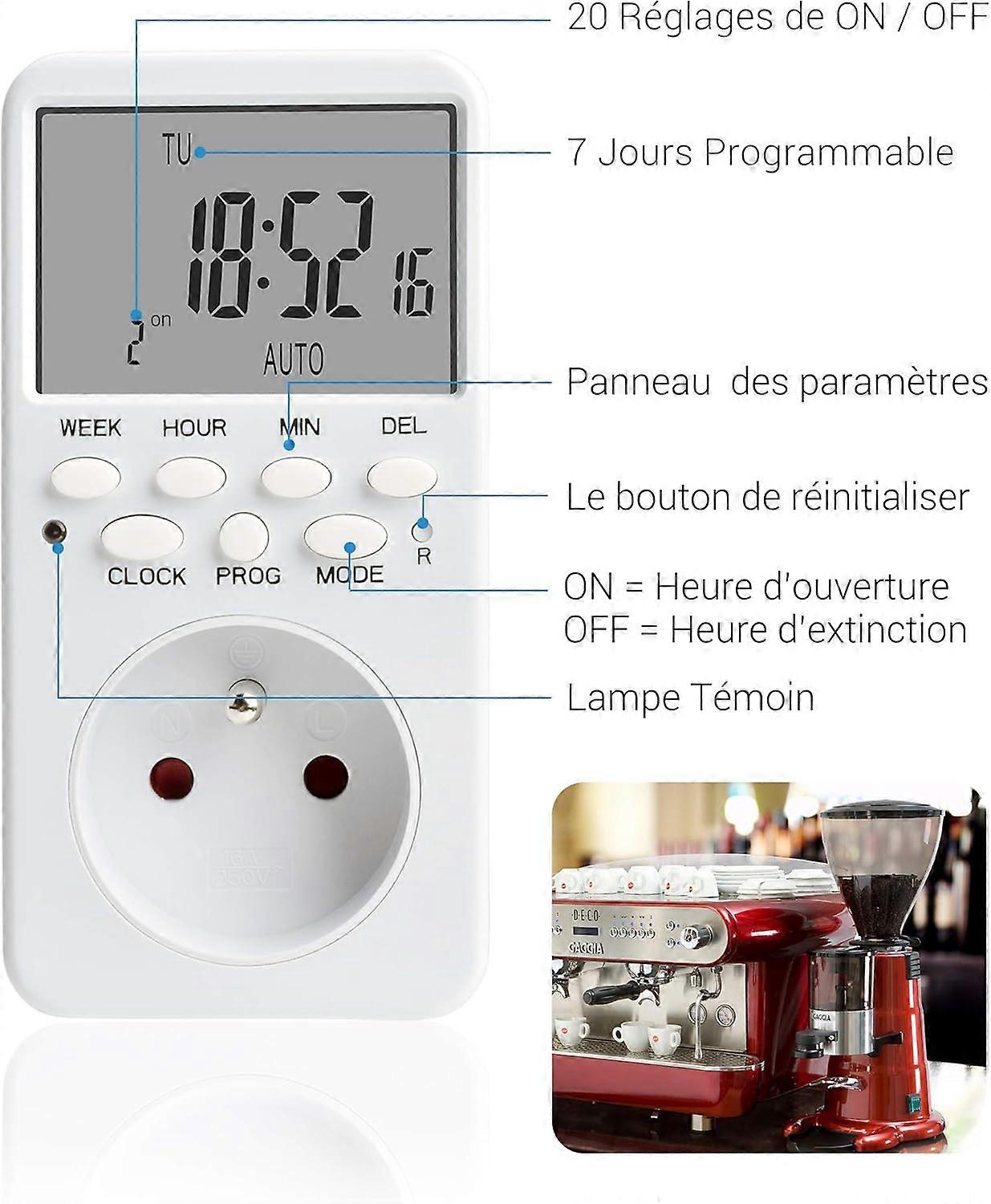 Digital Programmable Socket, Weekly Electric Socket Timer with 20 Programmes, 24H Socket Timer ...