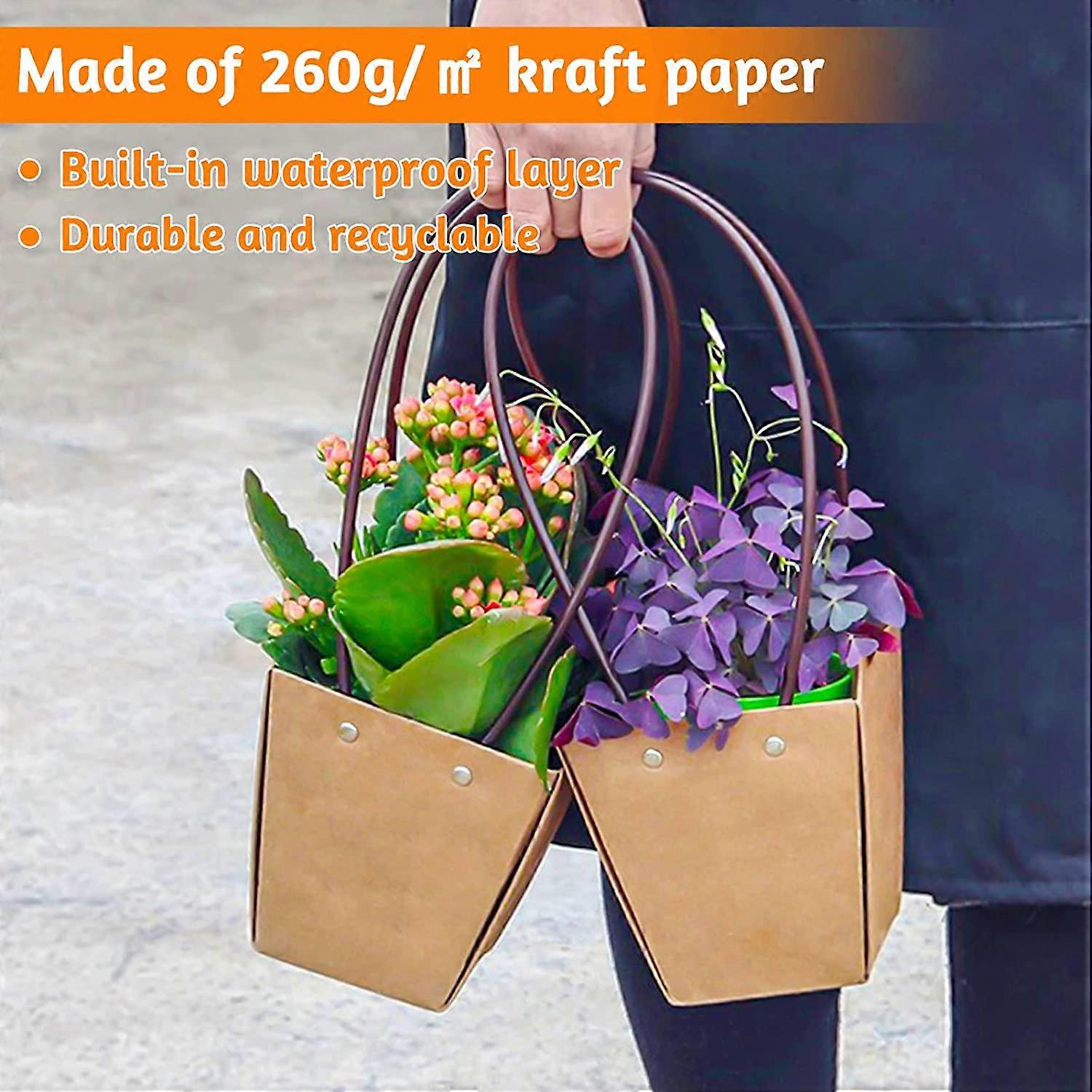 5 Pieces Flower Gift Bags With Handle, Flower Arrangement Bouquet Bag ...