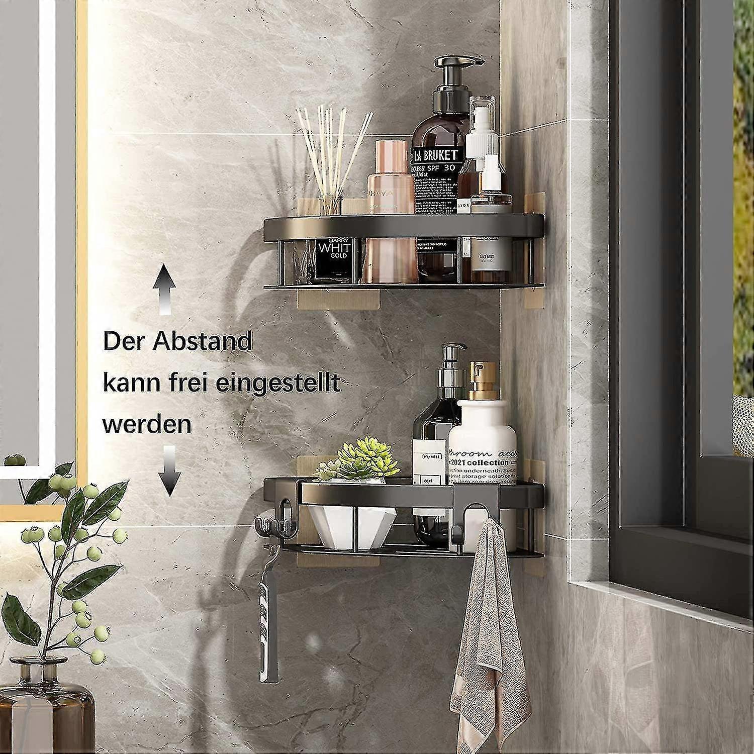 Shower Caddy No Drilling Corner Shower Shelf With Hooks And Shaving ...