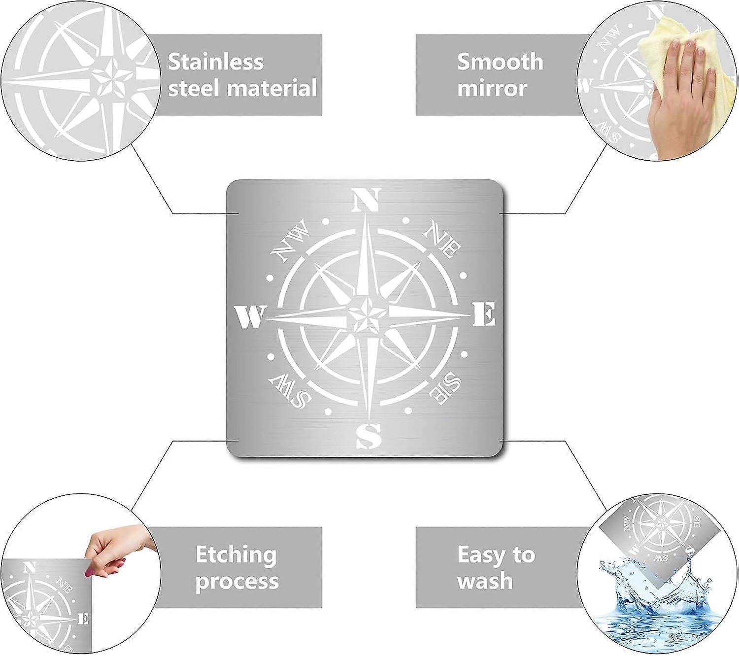 6.3 Inch Metal Compass Rose Stencil Stainless Steel Painting Reusable ...