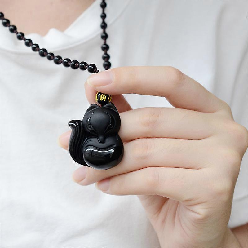 Obsidian Fox Necklace Pendant for Women Healing Energy Crystal Amulet ...