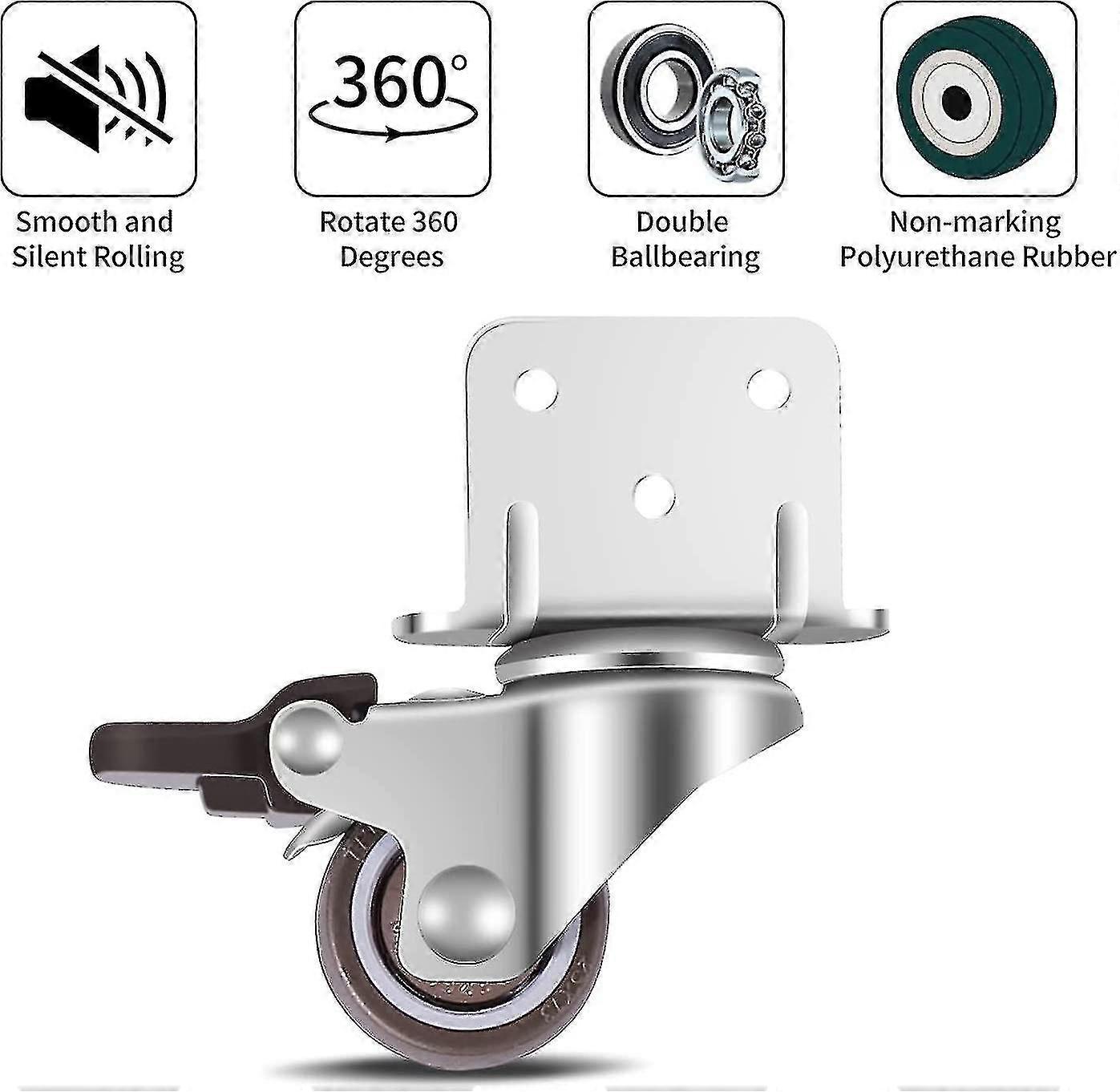 Set Of 4 Small Swivel Furniture Casters, 25mm With Brake, L-mount Plate ...