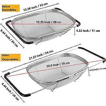 Over Sink Stainless Steel Oval Colander with Expandable Rubber Grip ...