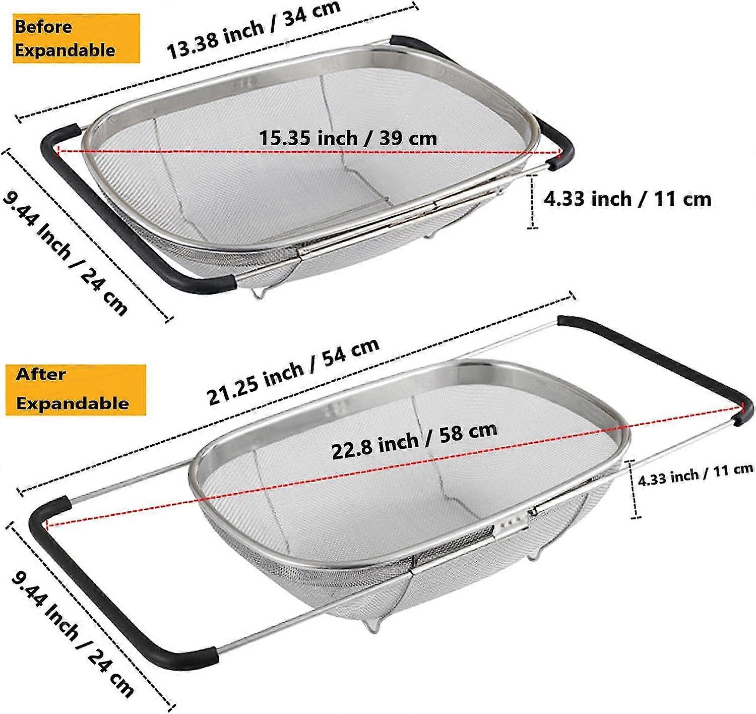 Over Sink Stainless Steel Oval Colander with Expandable Rubber Grip ...