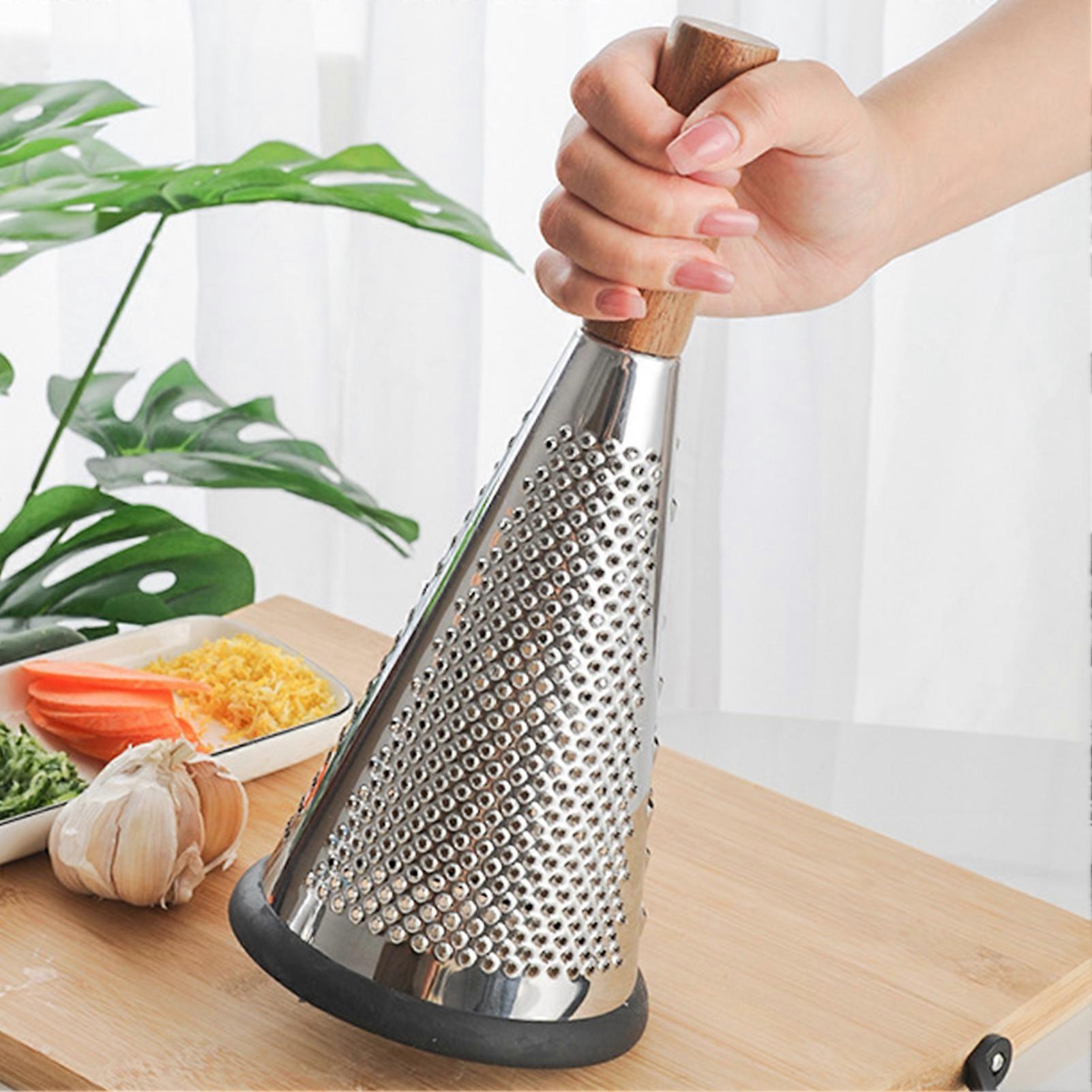 Stainless Steel Cone Cheese Grater with Wood Handle 3 Sided Vegetable ...