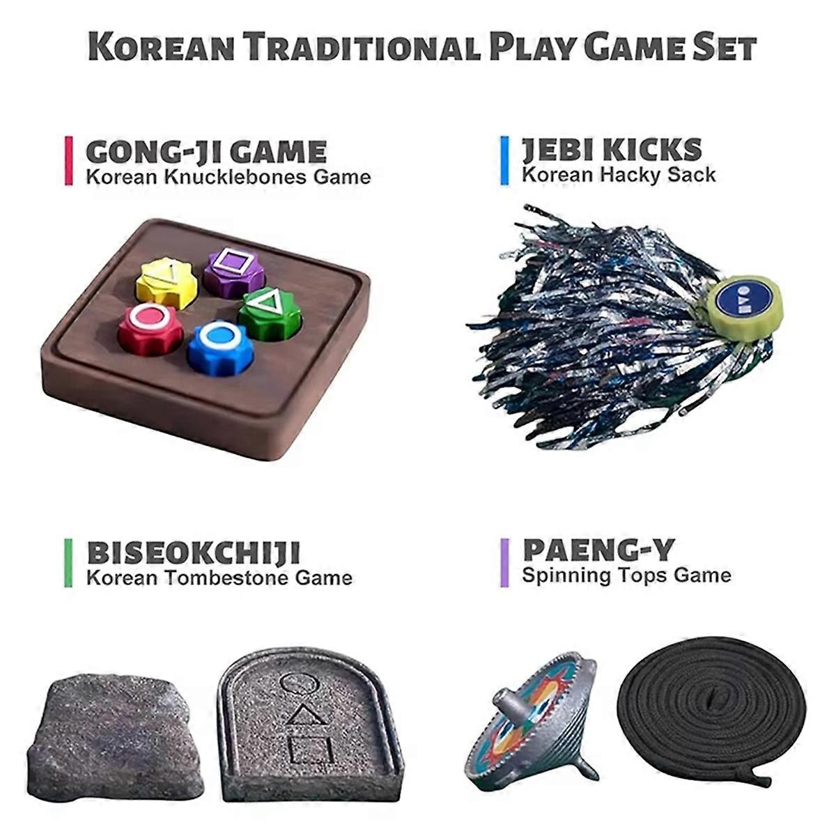 Korean Folk Game Set (Korean Traditional Play Game)- Jebi Chagi, Gong ...