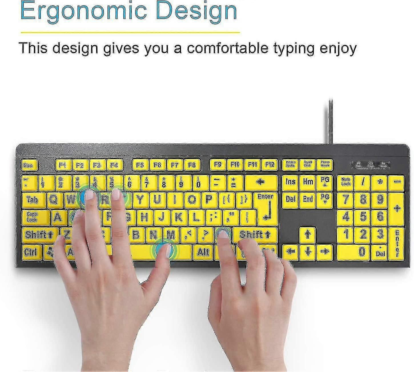 Large Print Computer Keyboard, Wired Usb High Contrast Keyboard With ...