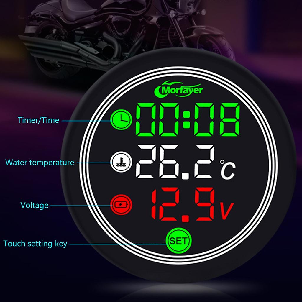 Motorcycle Water/Air Temperature Voltage Timer Time Meter LED Digital ...