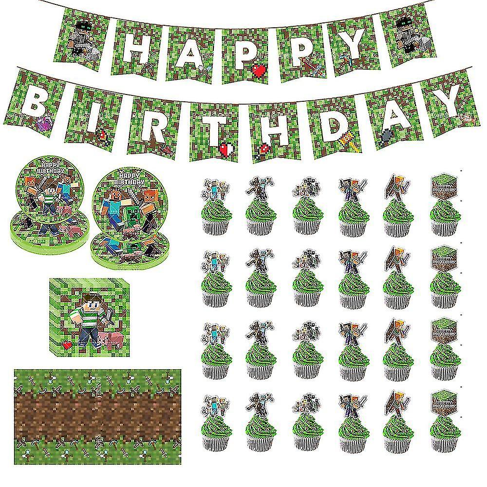Minecraft Game Theme Birthday Party Supplies For Kids Includes Banner ...