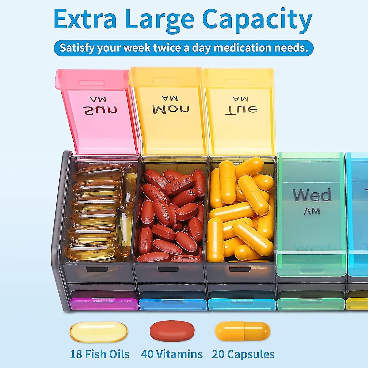 Extra Large Weekly Pill Organizer, 2 Times A Day Pill Box Case, Am Pm ...