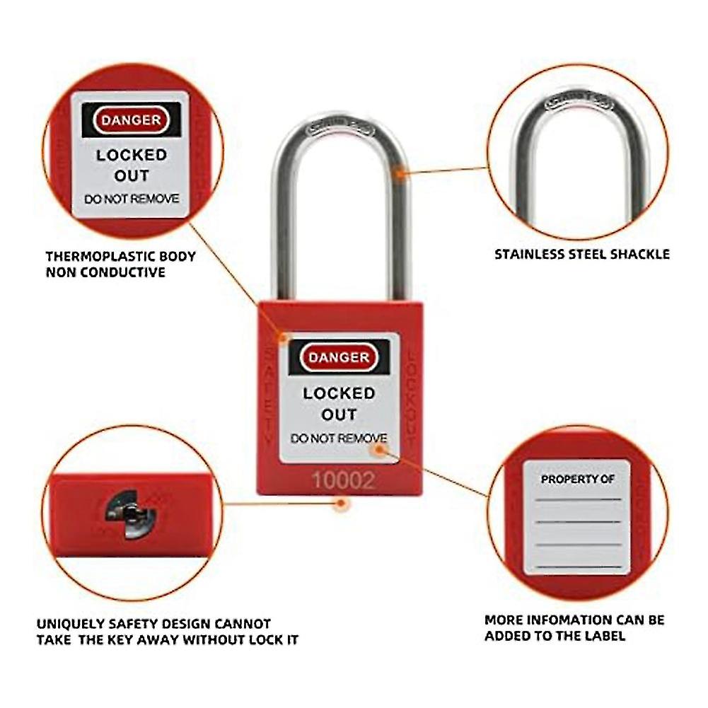 10 Red Lockout Tagout Locks with 10 Lock Out Tag Out Tags, Keyed ...