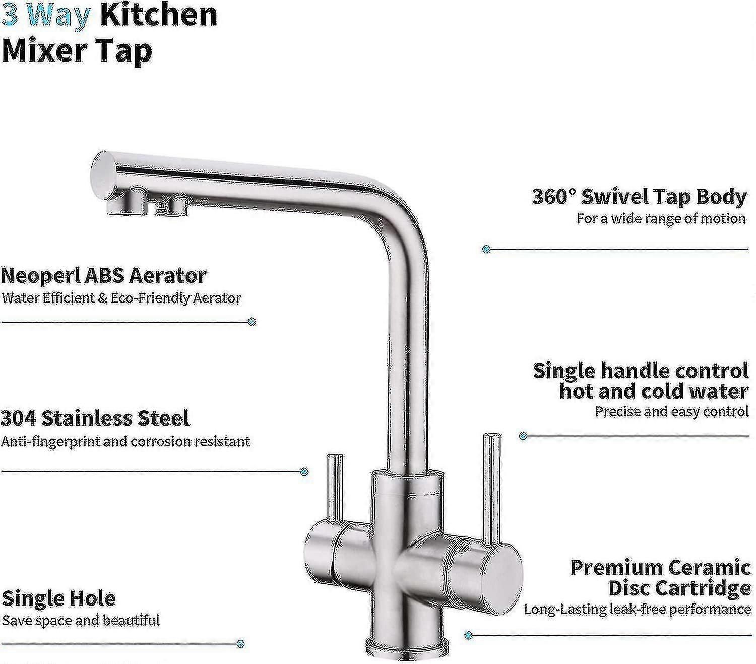 3 Way Kitchen Faucet, 360 Rotatable Kitchen Faucet, 3 In 1 Water Filter ...