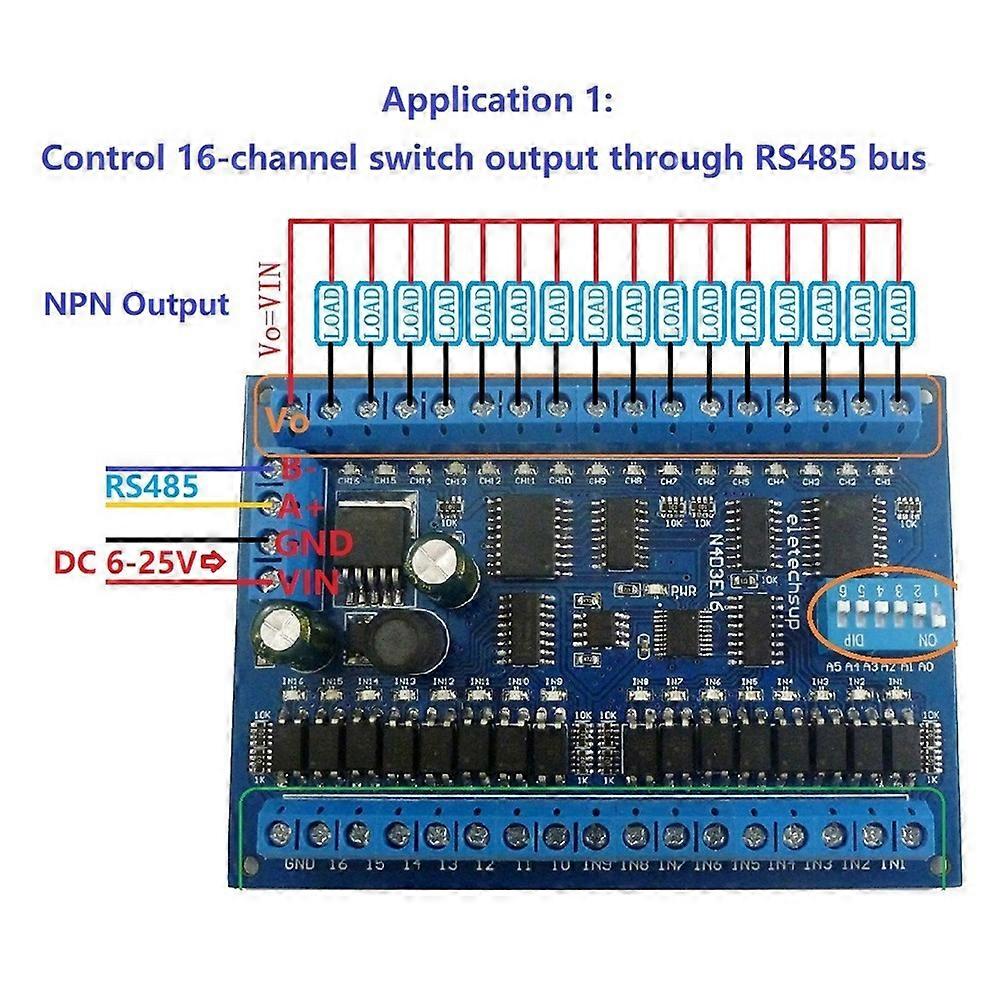 DC 12V 24V 16 Input 16 Output RS485 Remote Control Switch PLC IO Expansion Board Modbus RTU ...