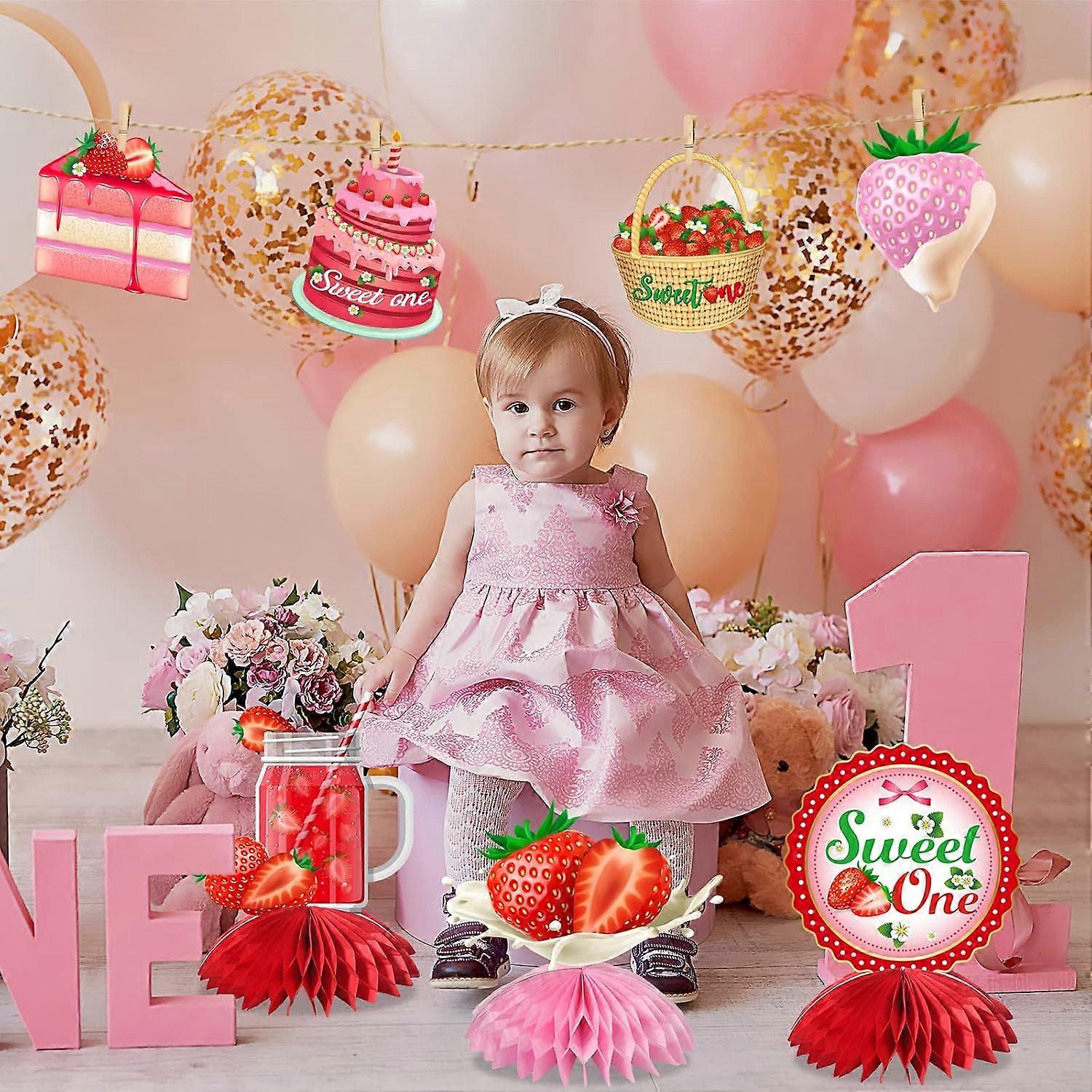 9 Pieces Strawberry Sweet One Honeycomb Centerpieces Strawberry First Birthday | Fruugo UK
