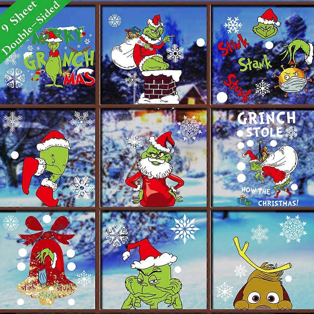 Home Shop Decor 9Pcs/Set Christmas Party The Grinch Window Stickers Art ...