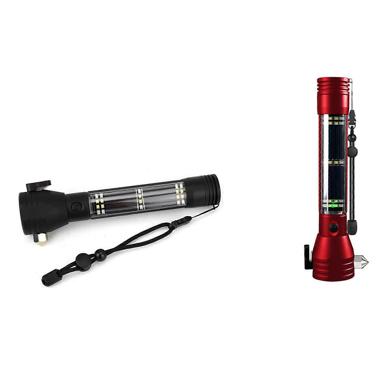 Solar Power LED Flashlight Torch Multi-functional Safety Hammer Torch ...