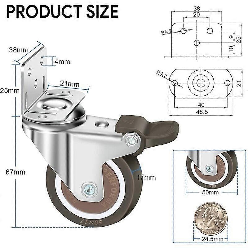 Set of 4 Swivel Casters 50mm, 100kg Furniture Casters, L Type Furniture ...